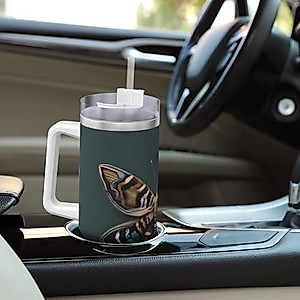 HULIBIN Beautiful Moth Print Double Deck Stainless Steel Travel Coffee Cup With Lid 40 Oz Ice Bully Cup