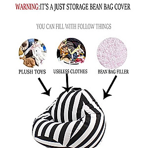 LPMOERA Stuffed Animal Storage Canvas Bean Bag Chair Cover for Kids/Adults Stuffable Zipper Beanbag for Organizing Children Plush Toys Large Premium Cotton Canvas Black S for Kids