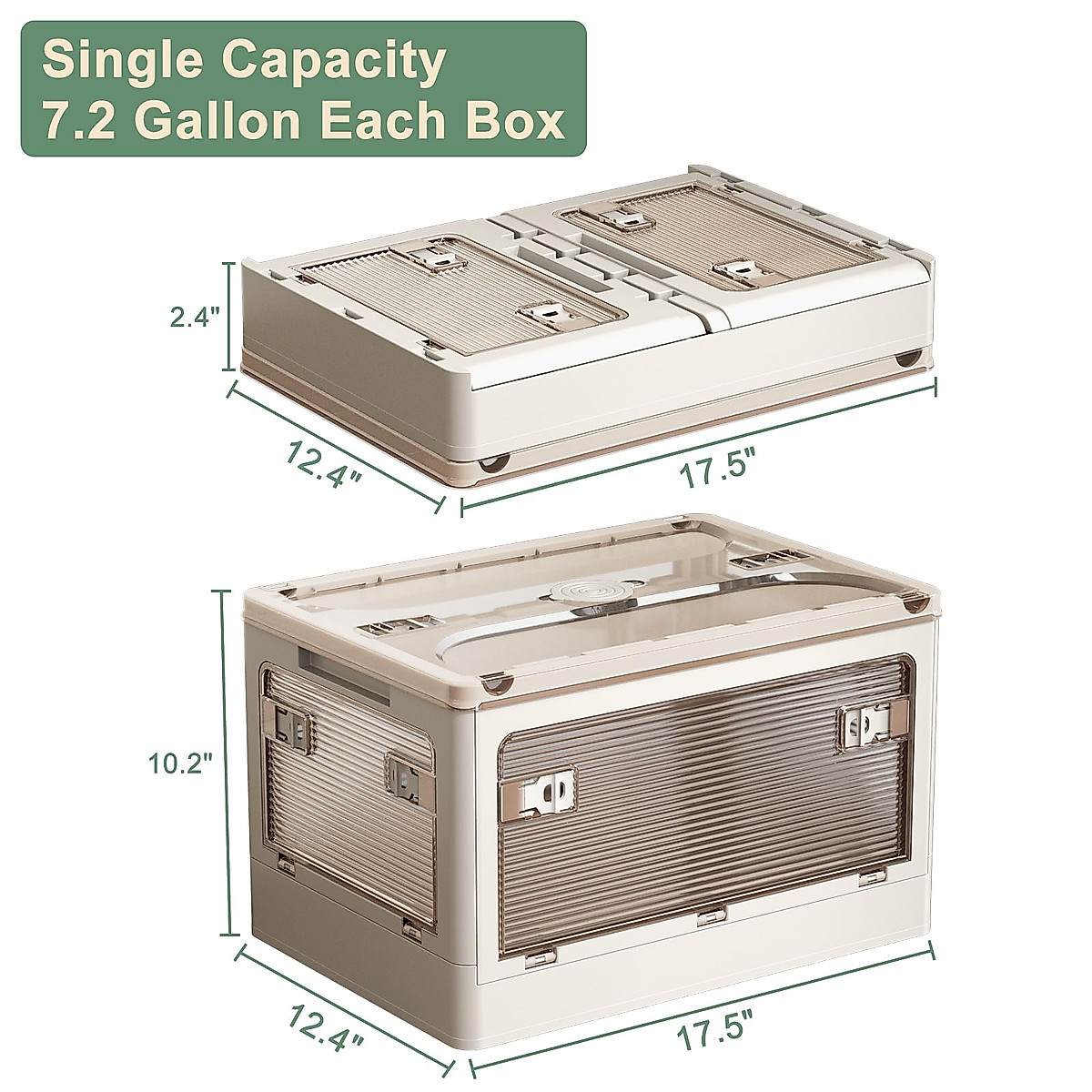 ocharzy Stackable Storage Bins,Collapsible Storage Bins with Lids and Doors,Folding Storage Boxes with Wheels,Plastic Storage Bins for Office,Home Storage