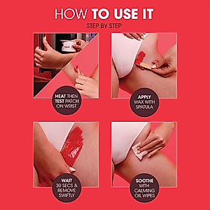 Nad's Brazilan & Bikini Wax Kit, Hair Removal For Women, Body Wax Specifically For Coarse Hair, At Home Waxing Kit With Hard Wax + Calming Oil Wipes + Wooden Spatula