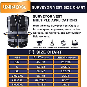 UNINOVA High Visibility Safety Vest - Multi Pockets Reflective Mesh Breathable Workwear, ANSI/ISEA Standards (Extra Large, Black Mesh)