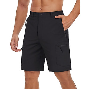 TACVASEN Mens Hiking Shorts Lightweight Quick Dry Black Cargo Fishing Shorts Water Resistant Golf Shorts with Pockets