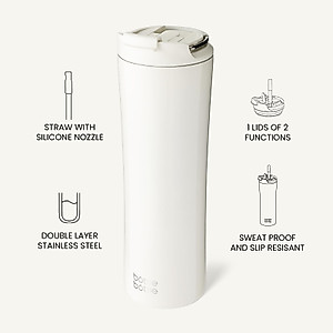 BOTTLE BOTTLE Insulated Water Bottle Coffee Tumblers with Dual-use Lid and Straw Double Walled Iced Travel Coffee Mug for Woman and Man 24oz Stainless Steel Tumbler with Handle（Ivory White）