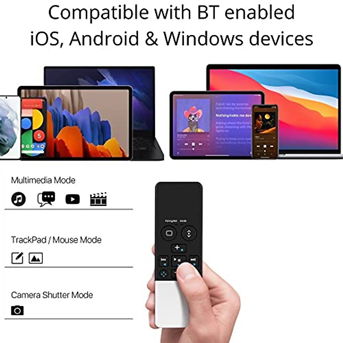 TNP Bluetooth Remote Control for iPad iPhone - Trackpad Media Presenter for iOS Mac Android Tablet PC - Wireless Camera Shutter, Media Button, Presentation Clicker, iPad Air Pro, MacBook Pro Mini M1