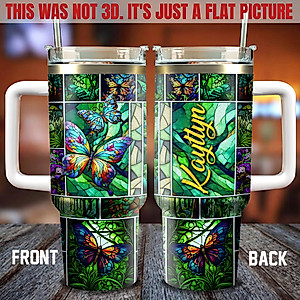 WAZONE Personalized Butterfly 40oz Travel Cup With Lid And Straw Custom Name Vacuum Stained Glass Style Tumblers Stainless Steel Insulated Cup Travel Mug Gift for Girls Woman Mother Coworker