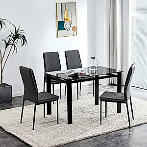 Meihua Modern Dining Chairs Set of 4 for Dining Room, Kitchen Chairs with 2 Layers of Leather Cushions, Chairs for Dining Room,Kitchen, Living Room (Black)