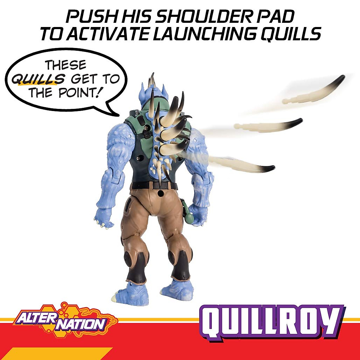 Alter Nation Quillroy Human Porcupine Rhino Bat Hybrid Web Cartoon Dark Horse Comics Graphic Novel Action Figure with Porcupine Projectile Quills & Mini Comic Book Great Gift for Kids 6 & Up
