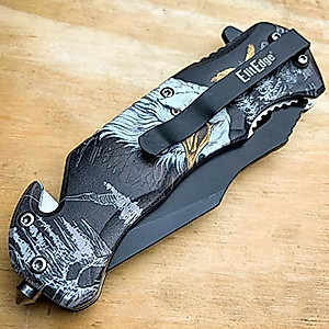 BestSeller989 Bald Eagle Outdoor Spring Assisted Open Pocket Folding Skull Rescue Knife Blade