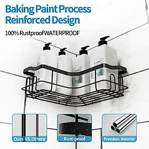 Adhesive Shower Shelves, 2 Pack Large Capacity Hanging Shower, Rustproof No Drilling Home Decor Shelf for Bathroom Storage, Bathroom Shower Shelves Organizers (Black-Triangle-Two)