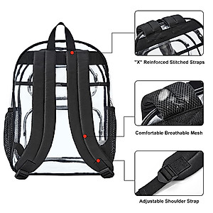 Clearworld Clear Backpack,Transparent Stadium Backpack with Reinforced Bottom & Multi-pockets, See Through Bookbag for Work, Security Check & Sporting Events
