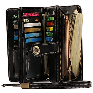 Pearl Angeli Wristlet Wallets for Women Waxy Leather Credit Card Wallet with Rfid Blocking