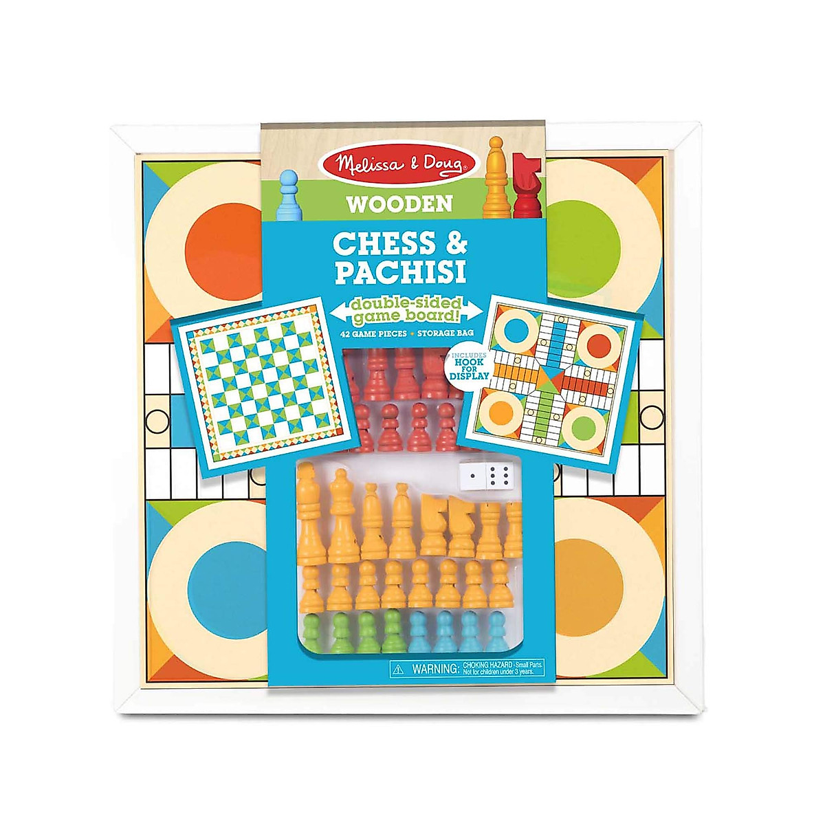Melissa & Doug Double-Sided Wooden Chess & Pachisi Board Game with 42 Game Pieces (17.5ââ‚¬ W x 17.5ââ‚¬ L x 1.5ââ‚¬ D)