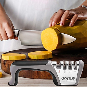 Dorlle Knife Sharpener, Upgraded 4-Stage Manual Chef Knife Sharpener to Help Repair, Restore and Polish Blades （Black）