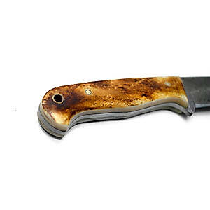 Titan International Knives High Carbon Damascus Steel Hand Forged Hunting,Camping and Survival Knife for Men Fixed Blade and Burnt Camel Bone Handle with Leather Sheath