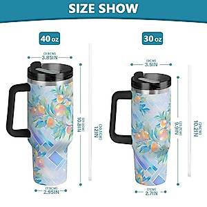 linqin Fruits Stripe Vacuum Tumbler Insulated with Lid and Straw 40 oz Stainless Steel Water Bottles Wide Mouth Travel Coffee Mug for Water, Iced Tea or Coffee