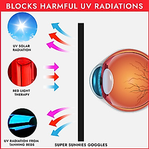 Super Sunnies UV Eye Protection, FDA Compliant Individual Tanning Bed Goggles Eyeshields, Glasses, With a Clear Case/Box (Red)