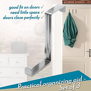 4smile Over The Door Hooks, 3 + 2 Pack - Stainless Steel Door Hanger with Foam + Adhesive Pads - Z-Shaped Metal Door Hooks for Hanging on Different Door Widths, Rust Free