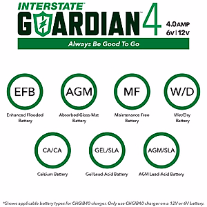 Interstate Batteries 12V, 6V Battery Charger & Maintainer (12V and 6V, 4.0A) Portable, Automatic, Trickle Charging for LiFePO4, Deep-Cycle, Automotive, AGM, Powersports, Boats (CHGIB40)