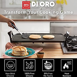 DI ORO Silicone Turner Spatula Set - Kitchen Spatulas for Nonstick Cookware - Flexible & Thin Cooking Turners for Flipping Pancakes & Eggs - 600°F Heat-Resistant & BPA Free - Dishwasher Safe (Black)