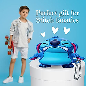Stitch AirPods Pro Case Soft Silicone Shockproof Cover for Apple Airpods Pro 3D Cute Cartoon Creative Fun Stitch Airpod Case with Keychain Design for AirPods Pro Charging Case