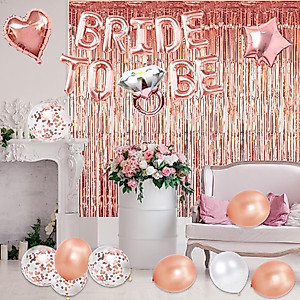 Exquisite Bachelorette Party Rose Gold Kit - Bride to Be Sash, Elegant Bride Headband with Veil, Bride Balloons and Foil Curtain| Bridal Shower Decorations