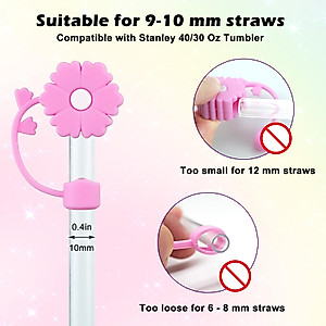 8Pcs Straw Toppers Compatible with Stanley 30 40 oz, Cute Flower Silicone Straw Covers Cap, 10mm Drinking Straw Tip Covers Fit for Stanley Cups Accessories