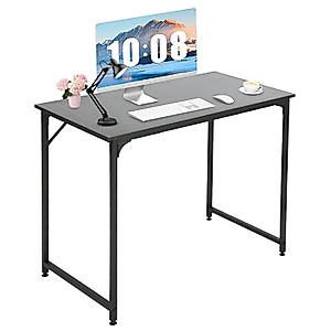Ruesleag Computer Desk 39’’Study Working Table Gaming Writing Workstation Desk w/Sturdy Metal Frame Large Working Area PC Desk Space-Saving for Home Office Meeting Room School,Black