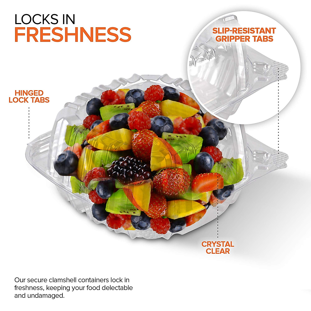 Stock Your Home Plastic 5 x 5 Inch Clamshell Takeout Trays (100 Pack) - Dessert Containers - Plastic Hinged Food Container - Disposable Plastic to Go Boxes for Salads, Pasta, Sandwiches