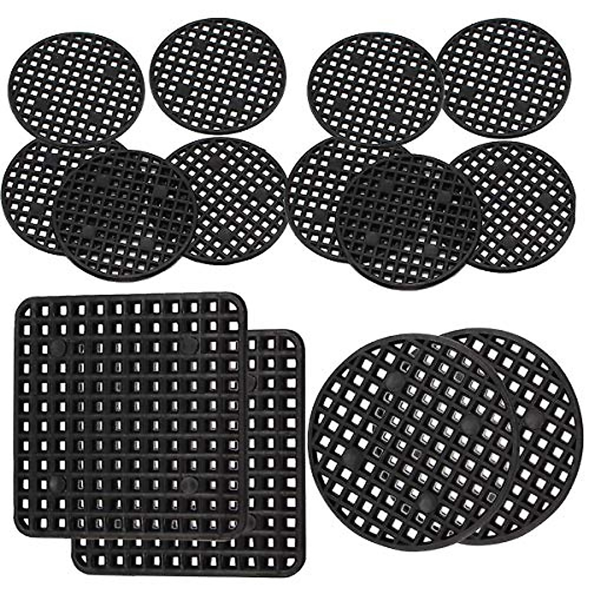 zhongjuekj 100Pcs Flower Pot Hole Mesh Pad Round and Square Bonsai Pot Bottom Grid Mat Mesh for Prevent Soil Loss Breathable Gasket 3 Models（50PCS 1.8“ /4.5cm 30PCS 2.16/5.5cm 20PCS 2.9/7.5cm）