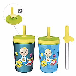 Zak Designs CoComelon Kelso Tumbler Set, Leak-Proof Screw-On Lid with Straw, Bundle for Kids Includes Plastic and Stainless Steel Cups with Bonus Sipper (3pc Set, Non-BPA), 15 fluid ounces