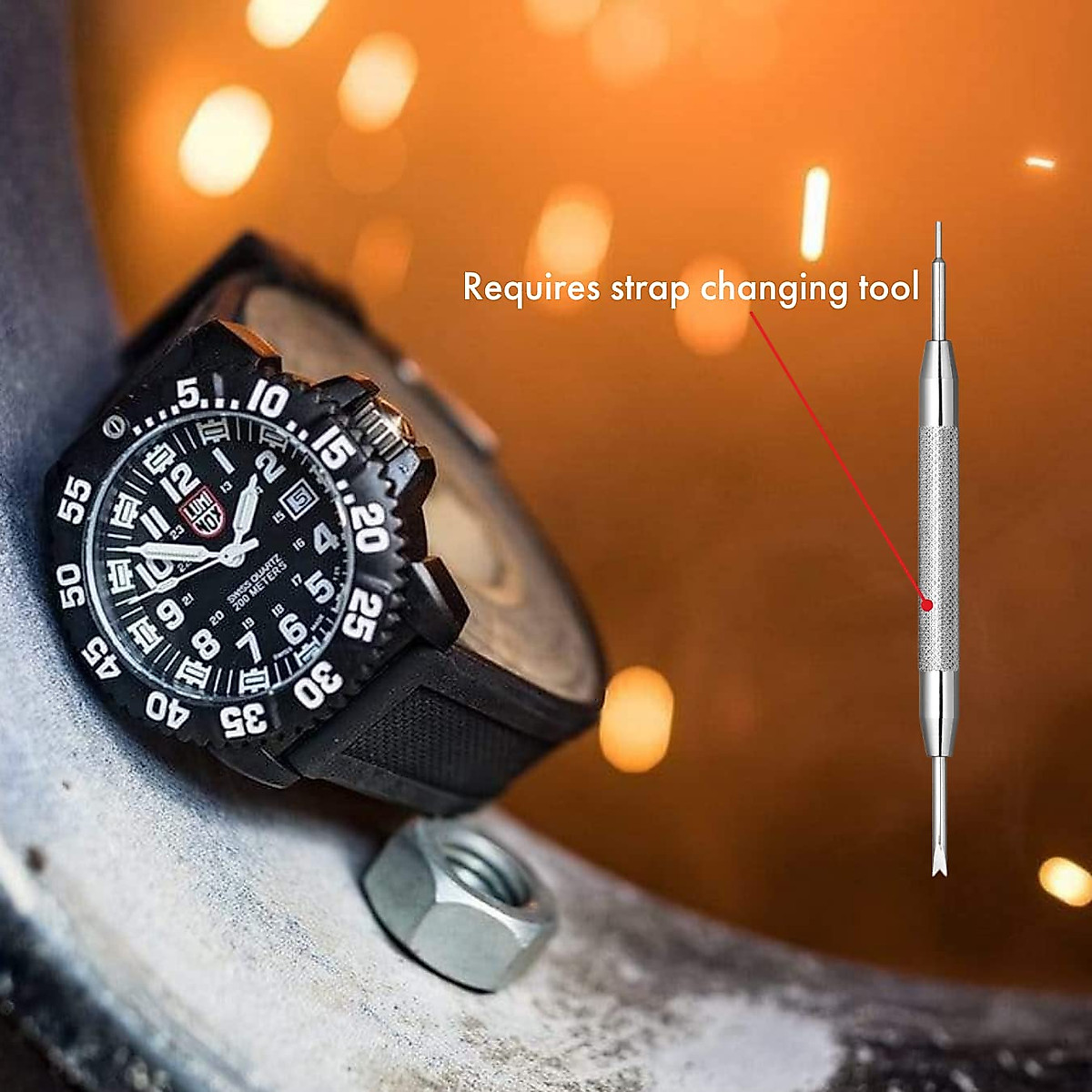 Genuine Luminox Watch Bands FPX.3050.20Q.2.K - Strap Replacement 23 mm Black Rubber Strap with Steel Buckle for Navy SEALs Series 3050