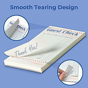 Server Note Pads [10 Books] - Guest Checks Notepad for Waiter Waitress Servers, Commercial Check Pads with Guest Receipt for Restaurants Food Order, 50 Sheets/Pad