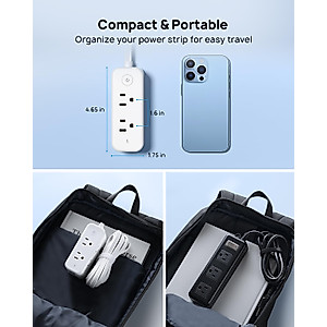 TROND Flat Extension Cord, 5ft Flat Plug Power Strip, 6 Wide Outlets and 3 USB Ports(1 USB C), 1440J Surge Protector, 3 Side Outlet Extender, Compact Desk Charging Station for Travel, Home, Office