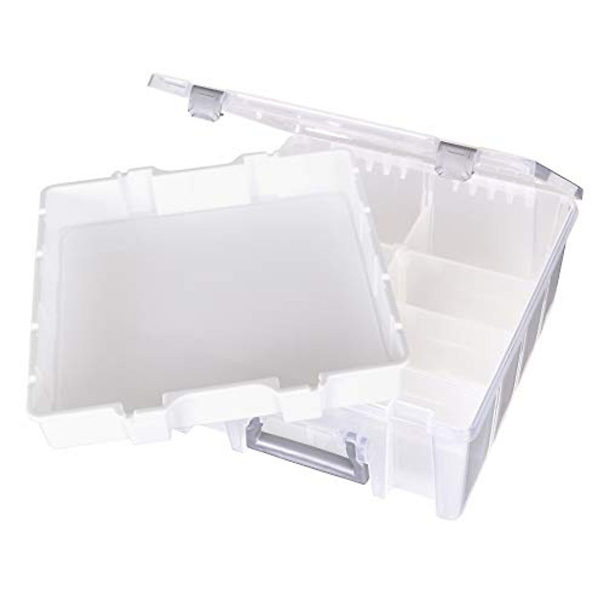 AB Designs 6899ABD Super Satchel Double Deep with Lift-Out Tray and Removable Dividers, Stackable Home Storage Organization Container, Clear with Sliver Latches and Handle