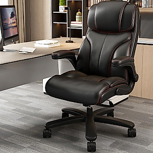Executive Desk Chair, Sucrever Big and Tall Home Office Chairs for Heavy People 400lbs Wide Seat, High Back Large Executive Office Chair with Adjustable Flip up Arms, Black Leather Computer Desk Chair