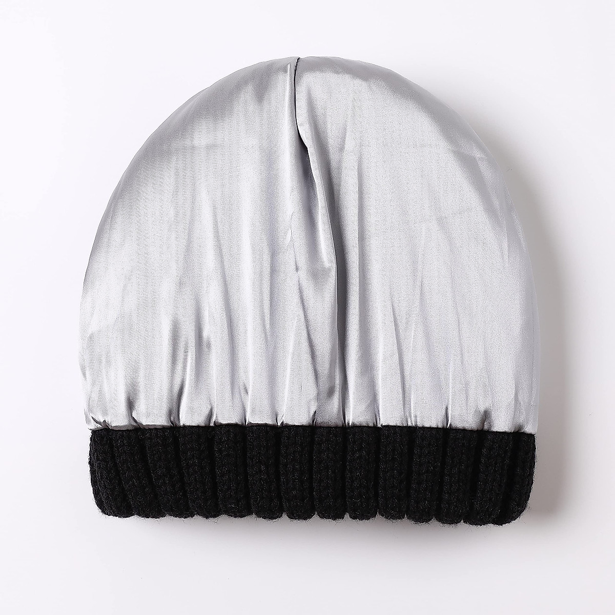 Roniky Womens Winter Beanie Hat, Silk Satin Lined Faux Fur Pom Pom Beanies Hat for Women Girls Warm Winter Knit Hats Black