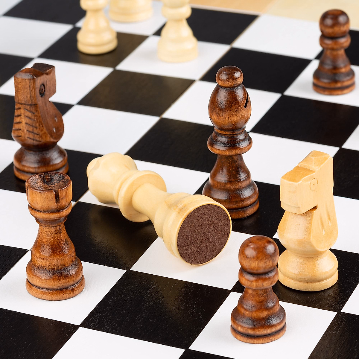 Leksak Games 16'' Wooden Chess Checkers Backgammon Set - 3 in 1 Board Games - Portable Travel Case Folding Board - Beginner Chess Set for Kids and Adults - 30 Checkers Pieces