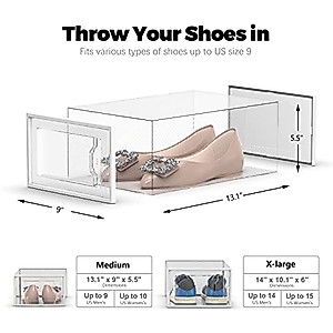 SEE SPRING Large 12 Pack Shoe Storage Box, Black Plastic Stackable Shoe Organizer for Closet, Space Saving Foldable Sneaker Containers Bins Holders Racks (Obsidian Black)