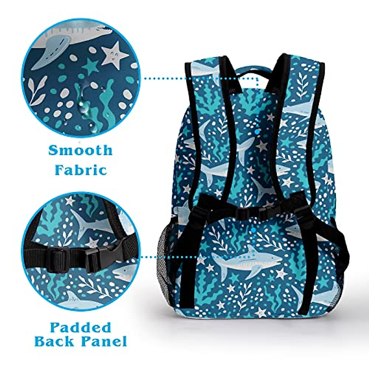 Dacawin Green Shark Kids Backpack for Boys Ocean Themed Backpacks Blue Lightweight Elementary Bookbags Durable Kindergarten School Bag for Student Girls Teens