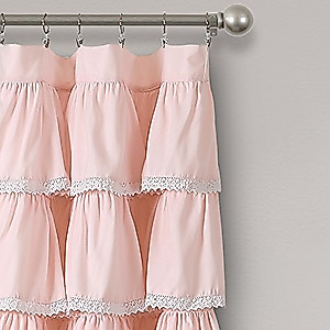 Lush Decor Lace Ruffle Curtain | Shabby Chic Farmhouse Style Window Panel for Living Room, Dining Room, Bedroom (Single), 84” x 52”, Blush