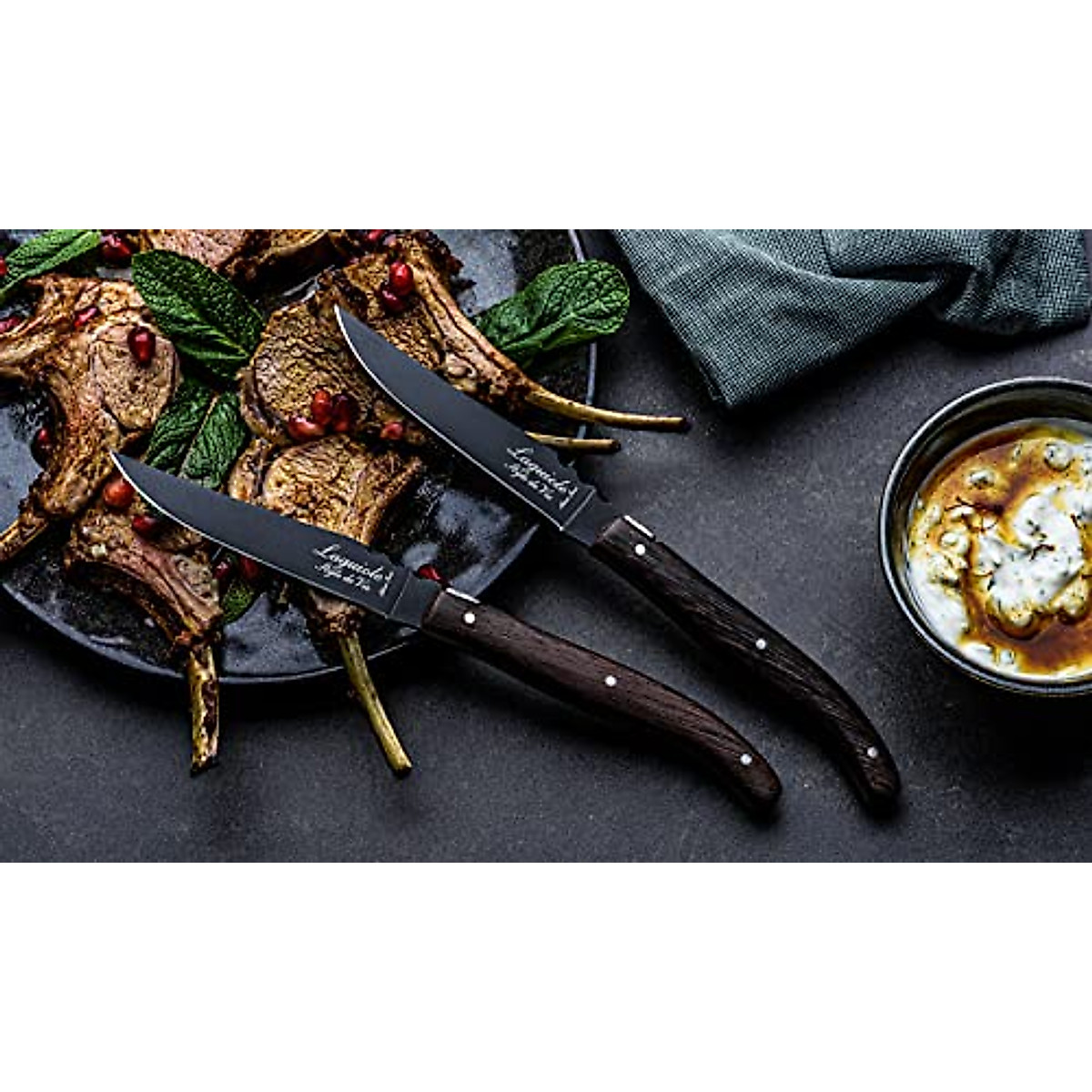 Laguiole Style de Vie steak knives Luxury Line, set of 6, wenge wood, black