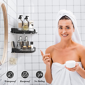 JNFUZ Corner Shower Caddy, Bathroom Wall 360° Rotating Shower Rack Adhesive Organizers Shelves Hanging Shelf for Inside Shower, No Drilling Lazy Susan Shower Storage for Bathroom, Dorm and Kitchen