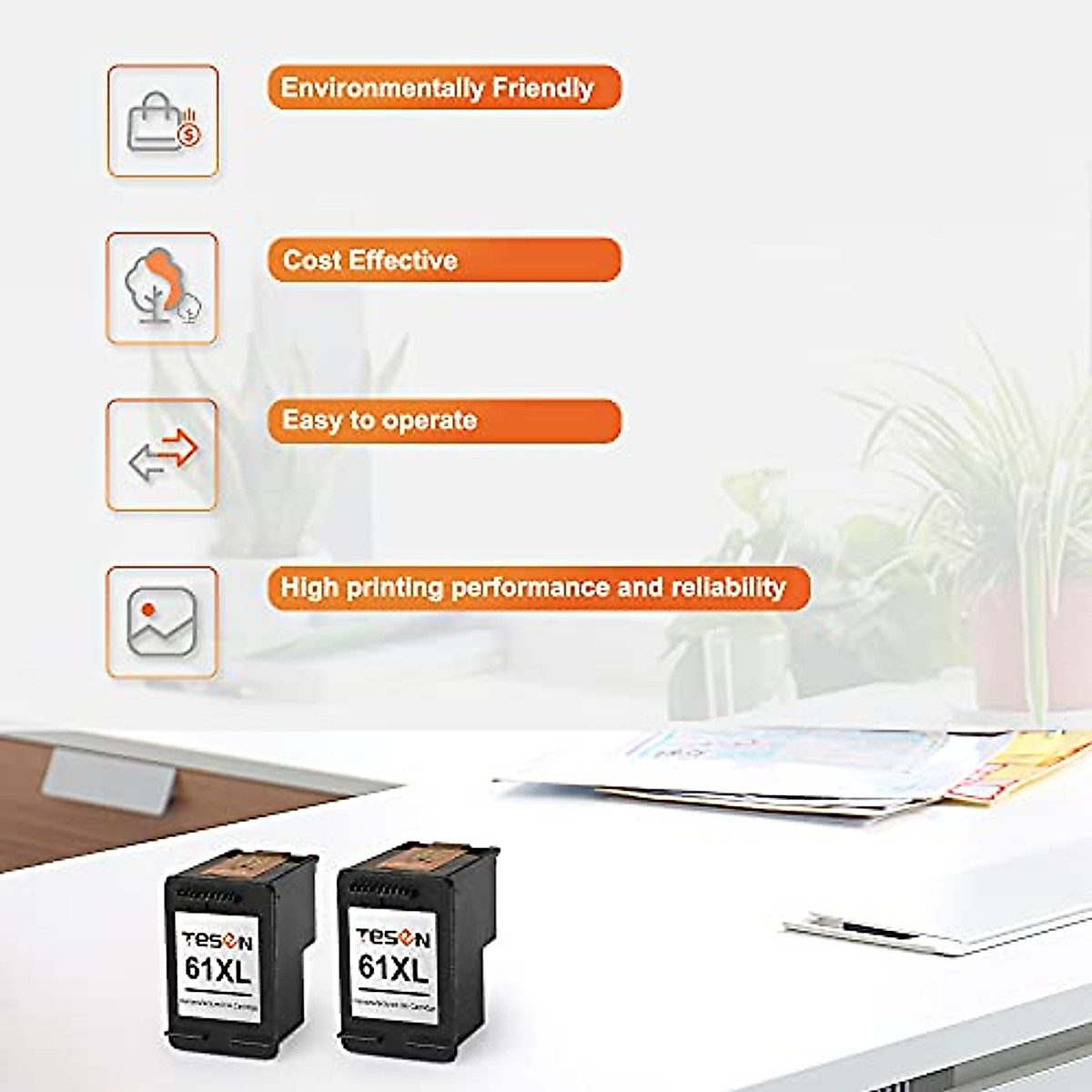 TESEN 61XL Remanufactured 61XL Ink Cartridge Replacement for HP 61XL 61 XL Use with HP Envy 4500 5530 5539 DeskJet 1055 1010 1050A 2546 3000 Officejet 2622 4631 4630 eAIO Printer (2 Black Combo)