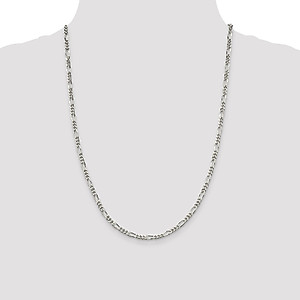 Solid 925 Sterling Silver 4mm Figaro Chain Necklace - with Secure Lobster Lock Clasp 24"