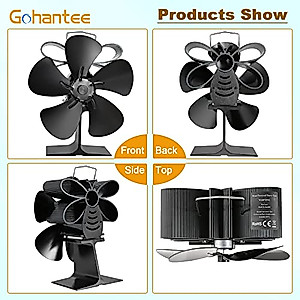 Gohantee 5 Blade Wood Stove Fan, Heat Powered, Ultra Silent, Eco-Friendly, Circulates Warm Air for Gas, Pellet, Wood Log Stoves with Thermometer