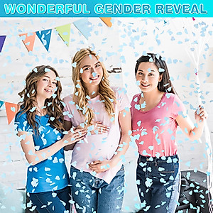 Threebees 4 Pack Gender Reveal Confetti Cannon, Biodegradable Blue Confetti Paper with Cornstarch Powder, Air Powered Launches 16-26ft, Confetti Blaster for Boy Gender Reveal, Blue