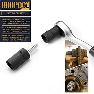 Twist Socket Set 5 Pcs Lug Nut Remover, Bolt Nut Extractor Set, Metric 17-22mm Wheel Lock Removal Kit with Drift Punch Nut Removal Bar