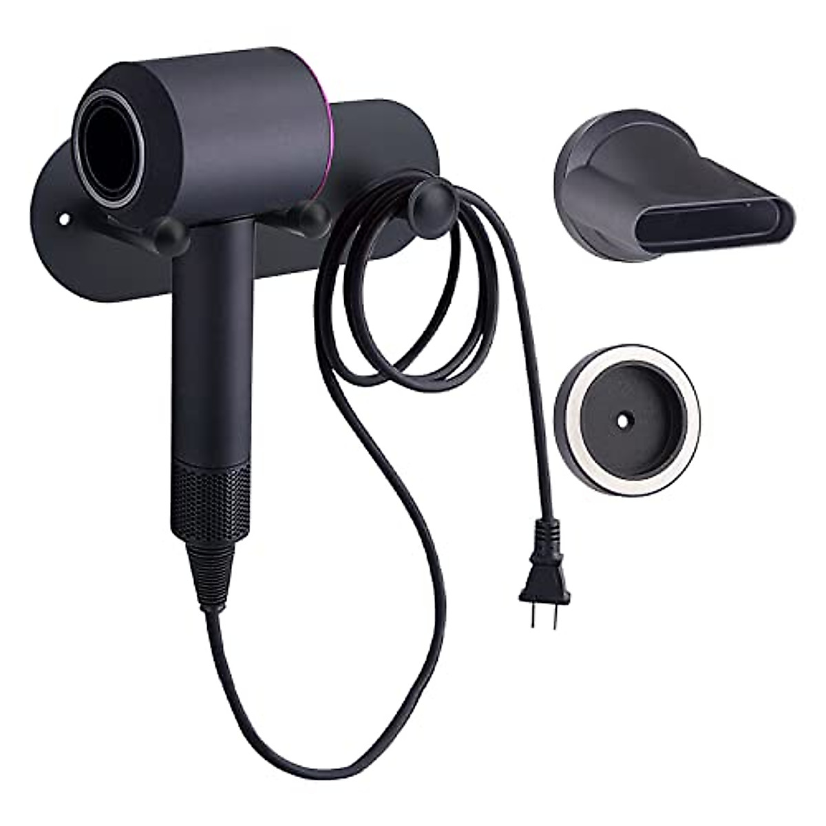 14pcs Hair Dryer Holder Set, Blow Dryer Holder, Expansion Screw Hair Dryer Holder Set with Adhesive Easy Install Universal (Black)