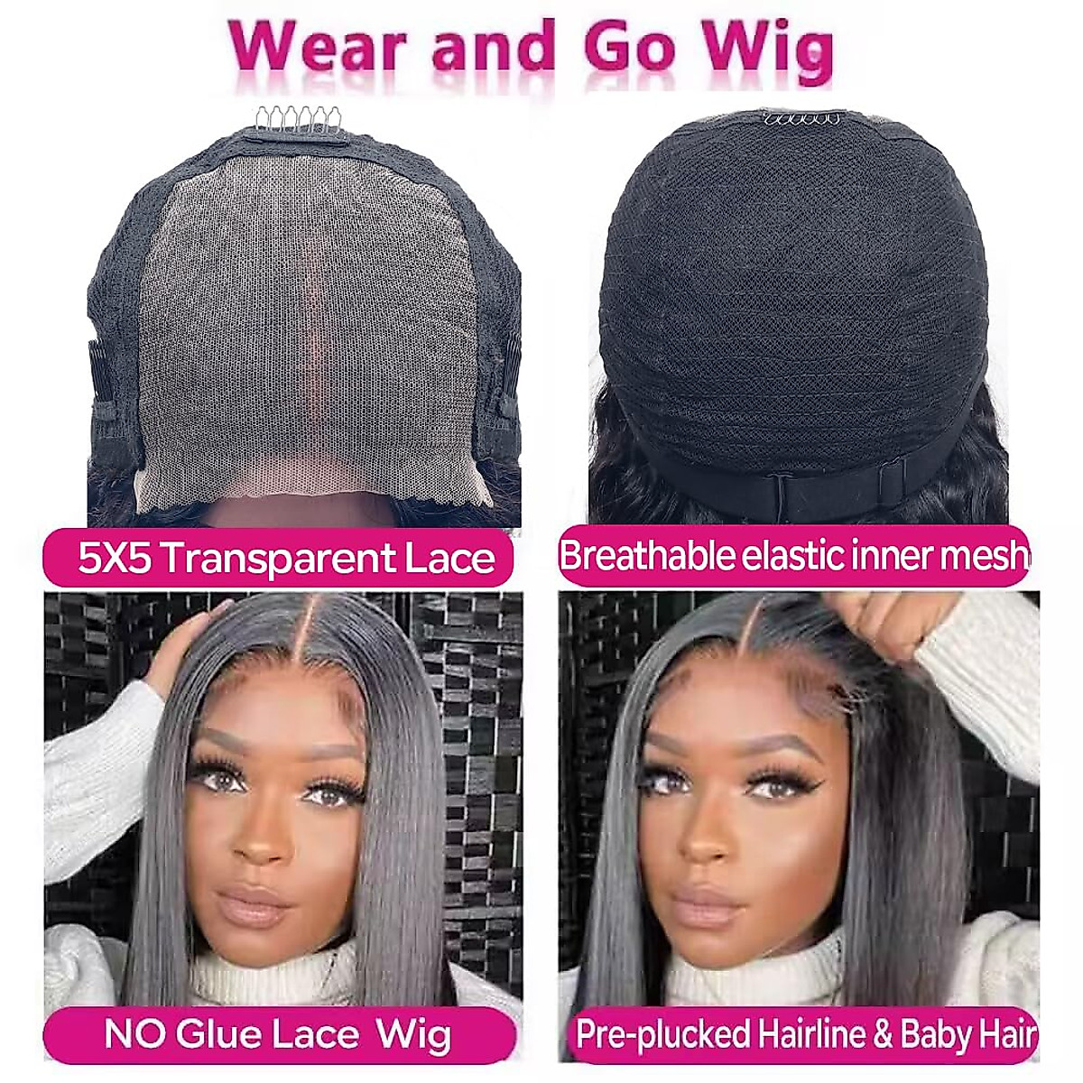 CHEETAHBEAUTY Straight Glueless Wigs Human Hair Pre Plucked 5x5 HD Lace Closure Wigs Human Hair for Black Women Pre Cut Lace for Beginners With Baby Hair 220% Density(18inch)