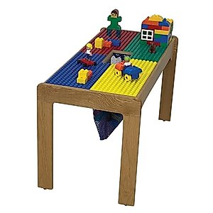 Fun Builder Kids Activity Play Table-Compatible with Lego® Brand blocks-32 x16 Built-in Removable Storage Net for Cleaning-Made in The USA! Solid Wood Frame-Preassembled-Ages 5 & up